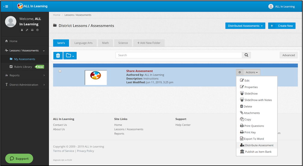 Share / Distribute Lessons and Assessments – Help Categories